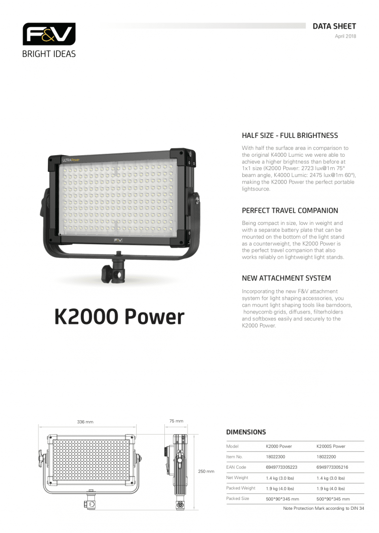 F&V K2000S Power Bi-Color LED Studio Panel – Cinevision-Solutions